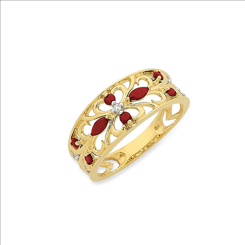 9ct Yellow gold Natural Ruby and Diamond ring – Stearns Jewellers