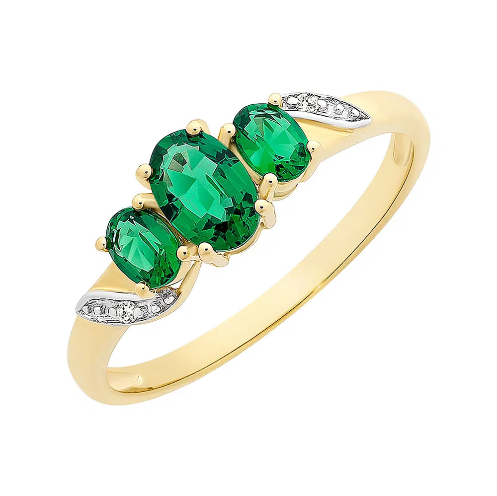 9ct Yellow Gold Diamond and Created.Emerald Ring. Design No: M3124 ...