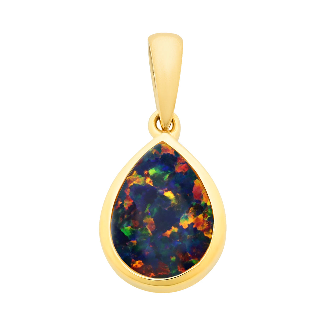 9ct Yellow Gold Lab Grown Black Opal Pendant. Design No: M3365 ...