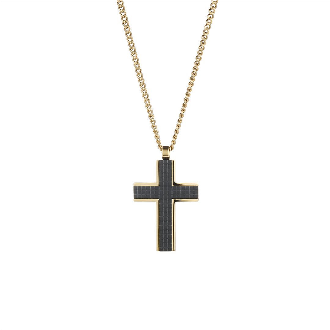 Gents Ion Plated 14K Gold Plated & Black Cross on a Curbed Link Chain ...